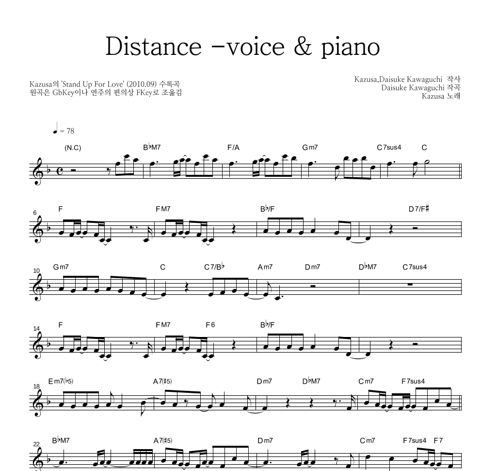 Kazusa Distance -voice & piano 악보