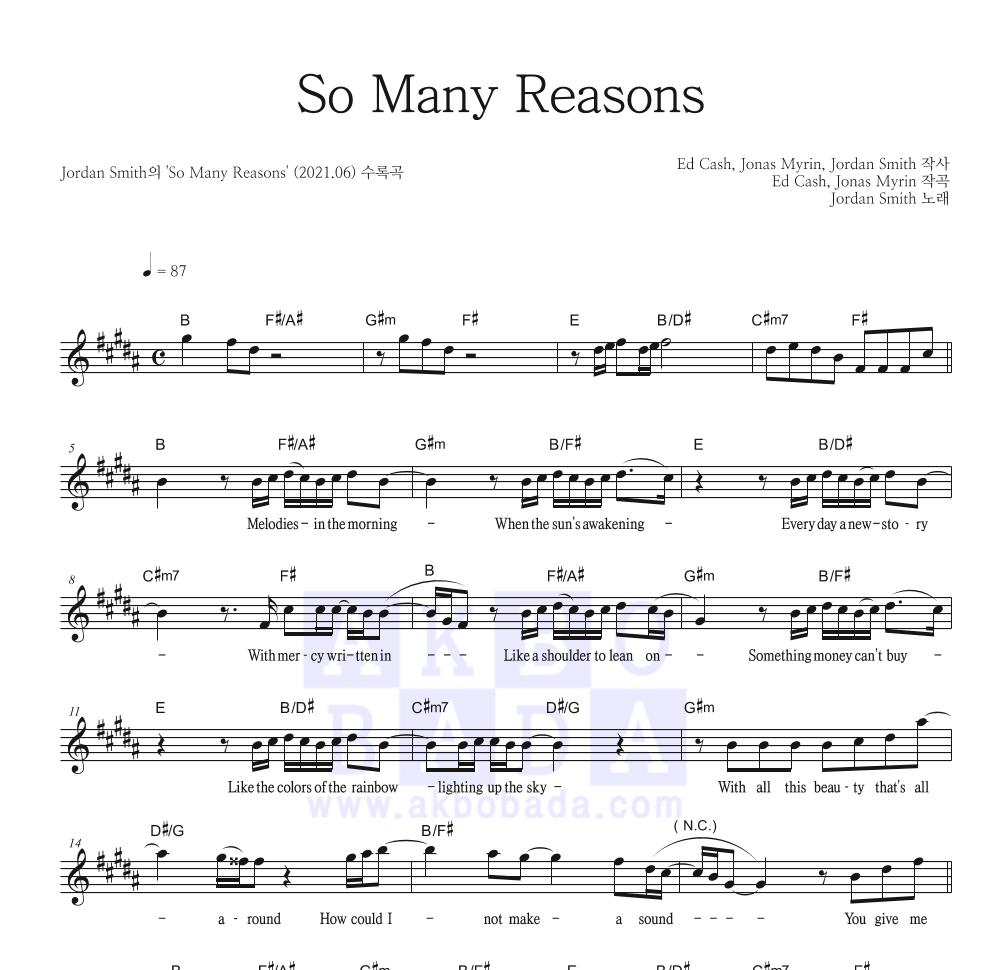 Jordan Smith So Many Reasons 악보