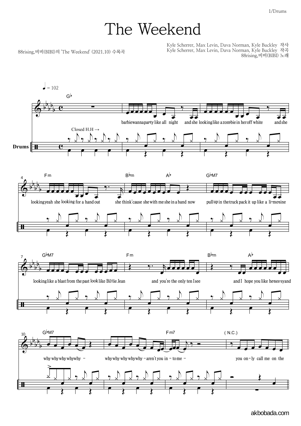 88rising,비비(BIBI) The Weekend 악보