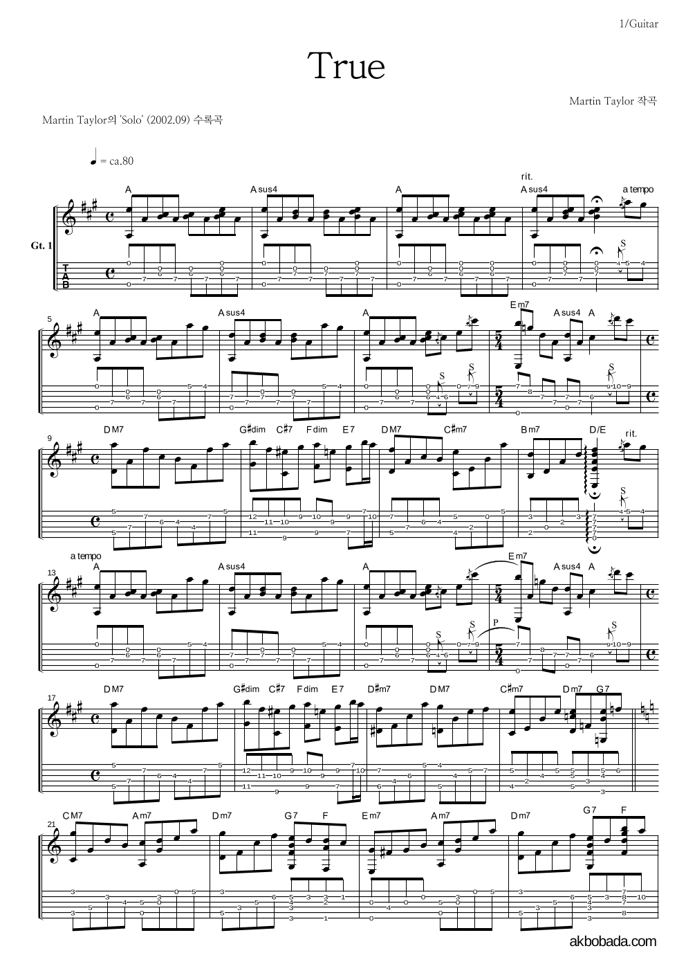 Martin Taylor True 악보