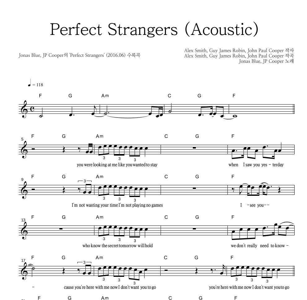 Jonas Blue Perfect Strangers (Acoustic) 악보