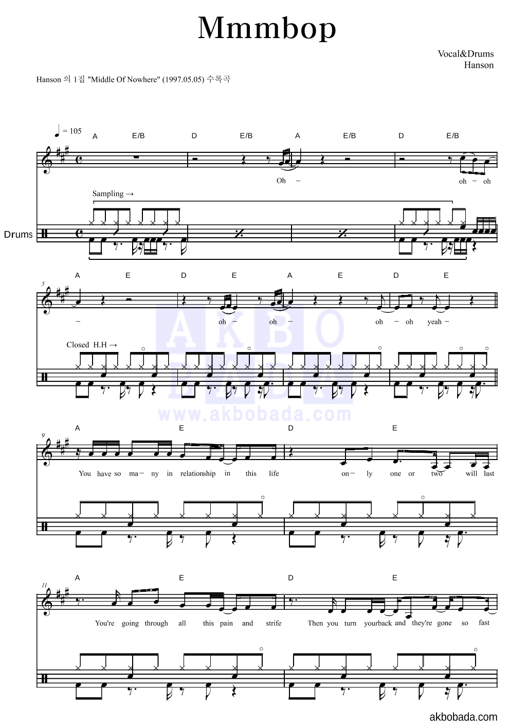 Hanson MmmBop 악보