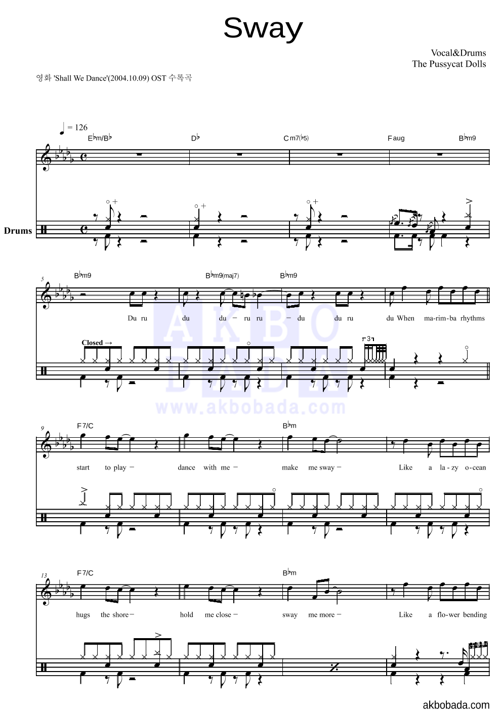 The Pussycat Dolls Sway 악보