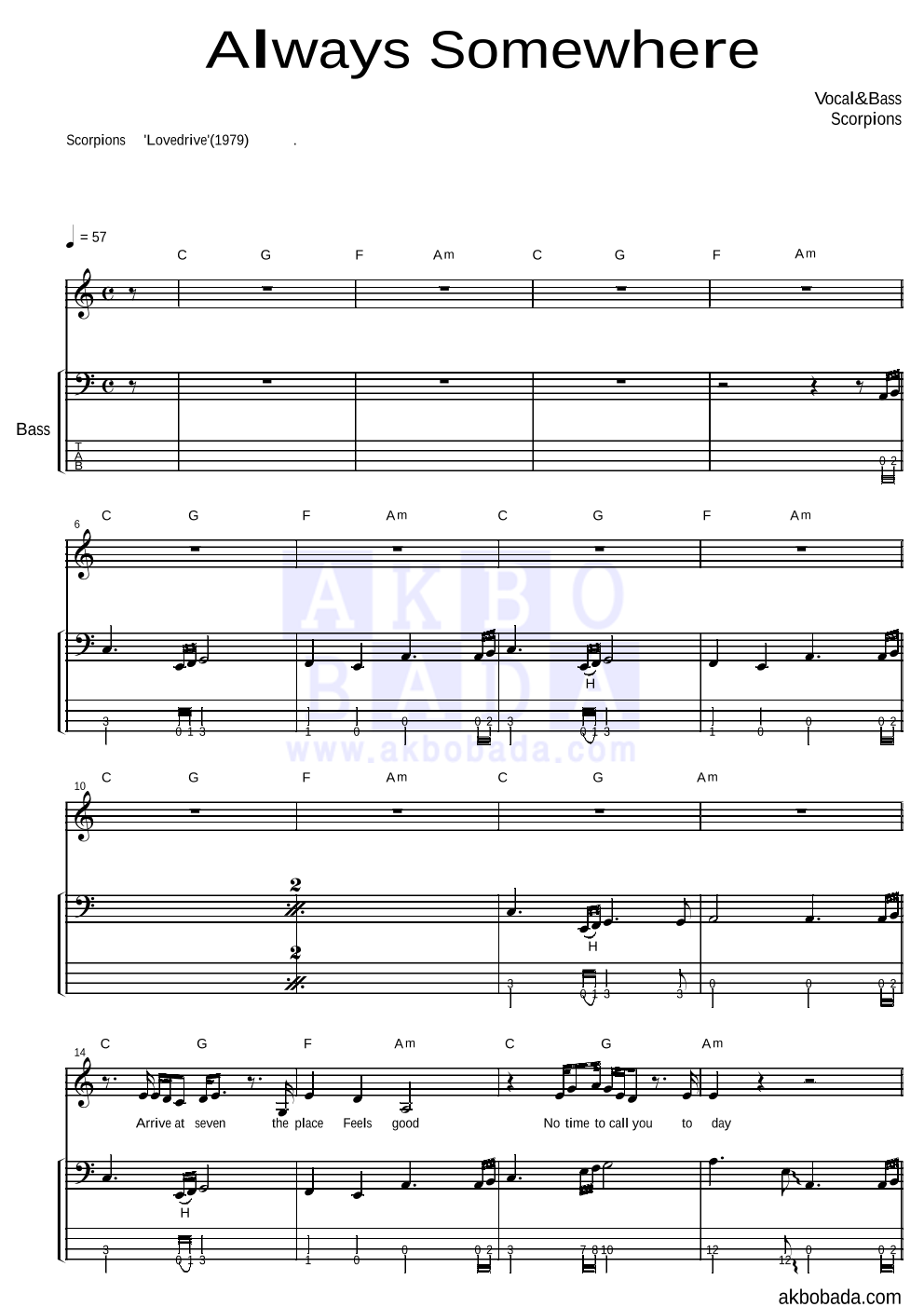 Scorpions Always Somewhere 악보 : 악보바다