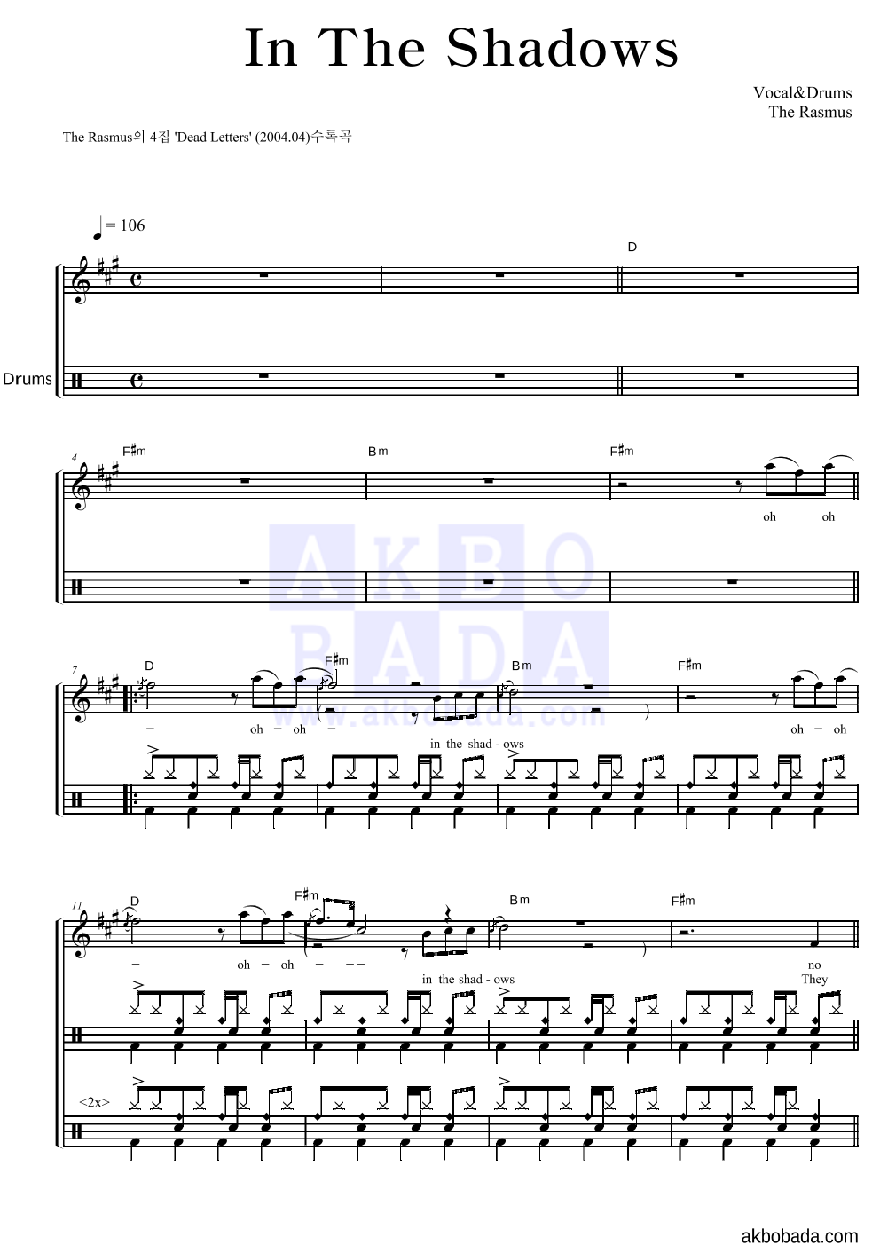 The Rasmus In The Shadows 악보