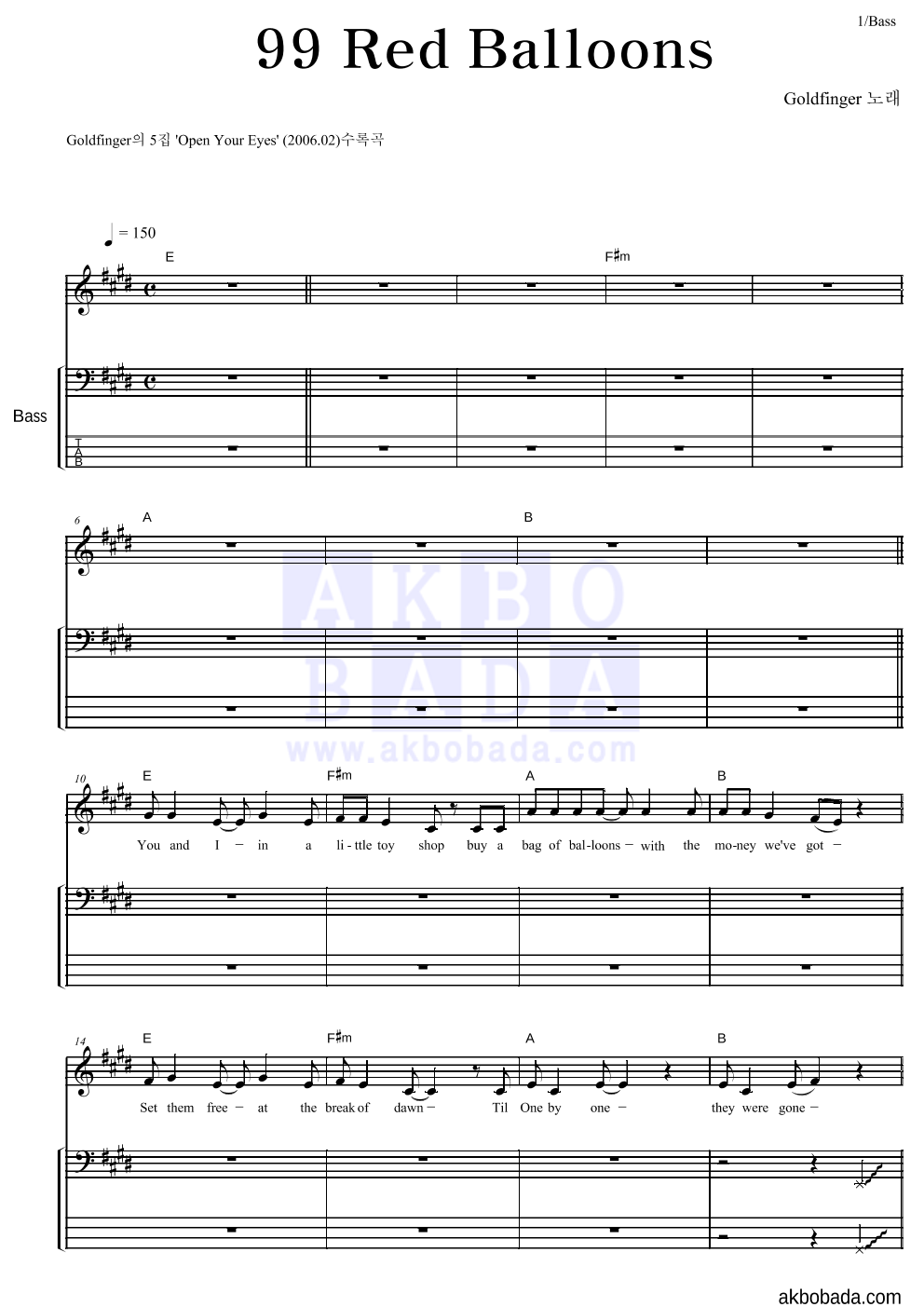 Goldfinger 99 Red Balloons 악보