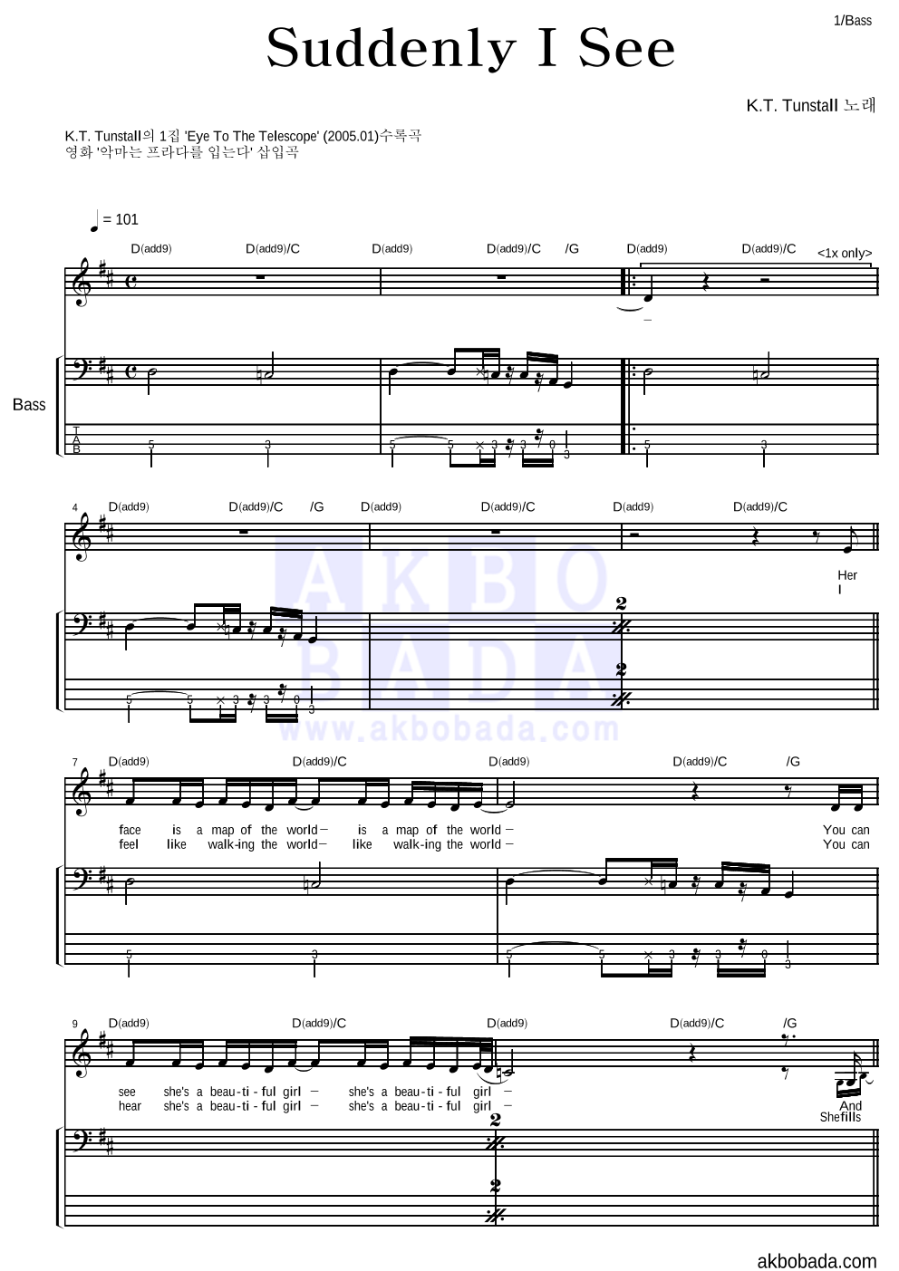 Kate Tunstall Suddenly I See 악보