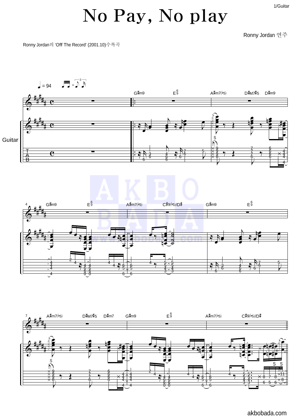 Ronny Jordan No Pay, No Play 악보