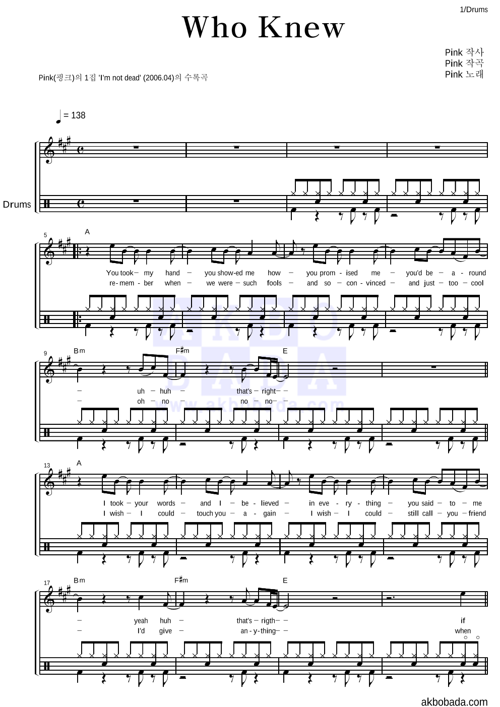 Pink Who Knew 악보 : 악보바다