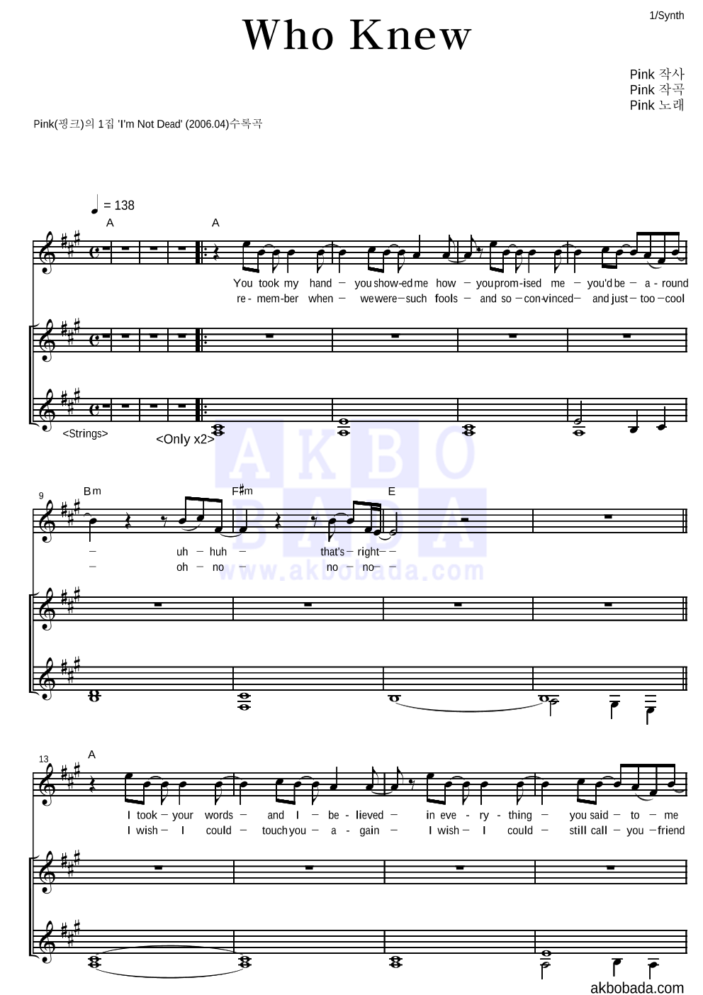 Pink Who Knew 악보 : 악보바다