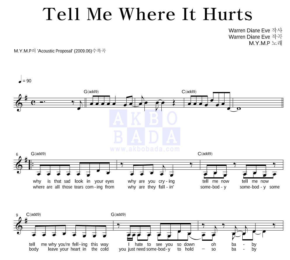 M.Y.M.P Tell Me Where It Hurts 악보