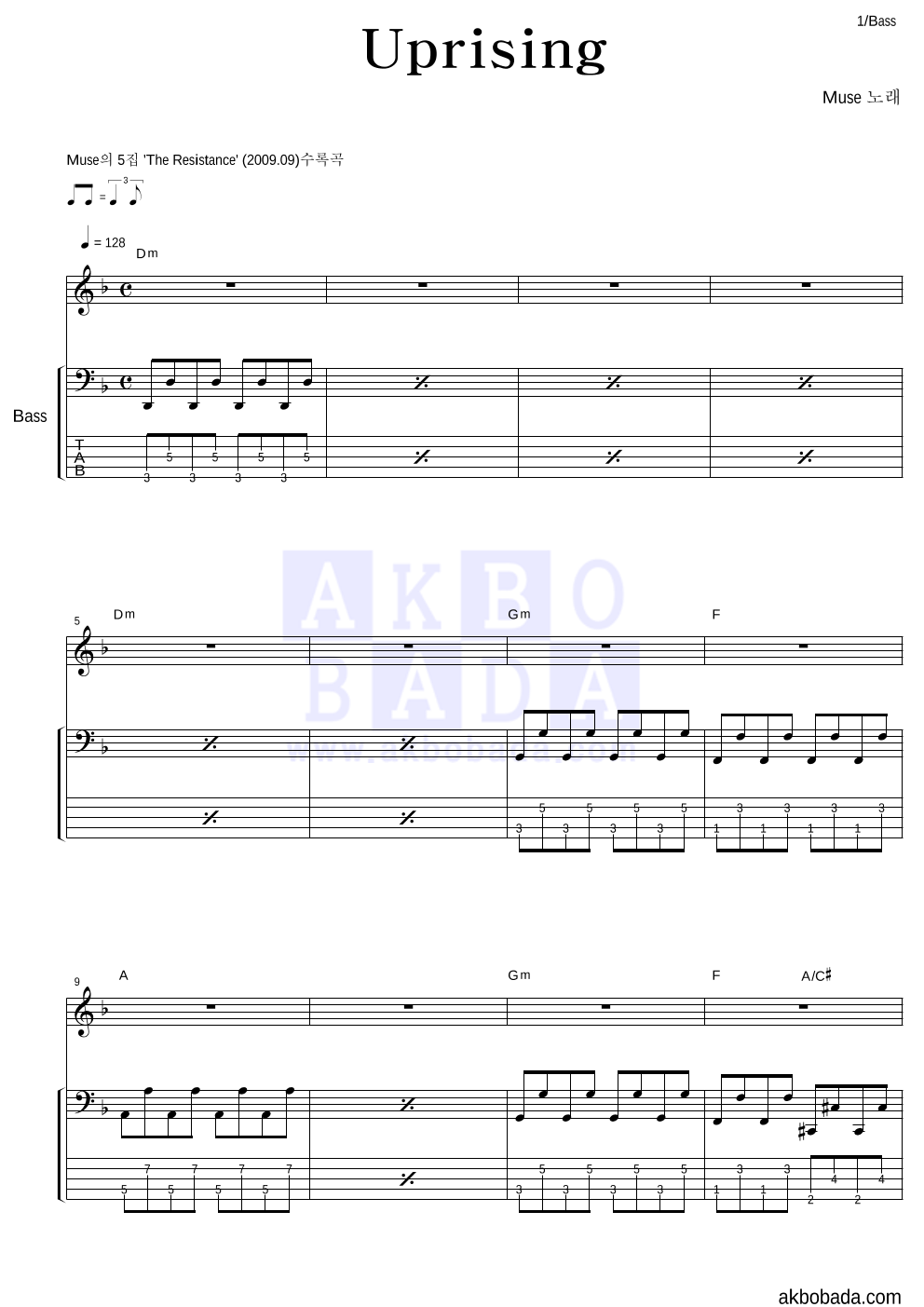 Muse Uprising 악보