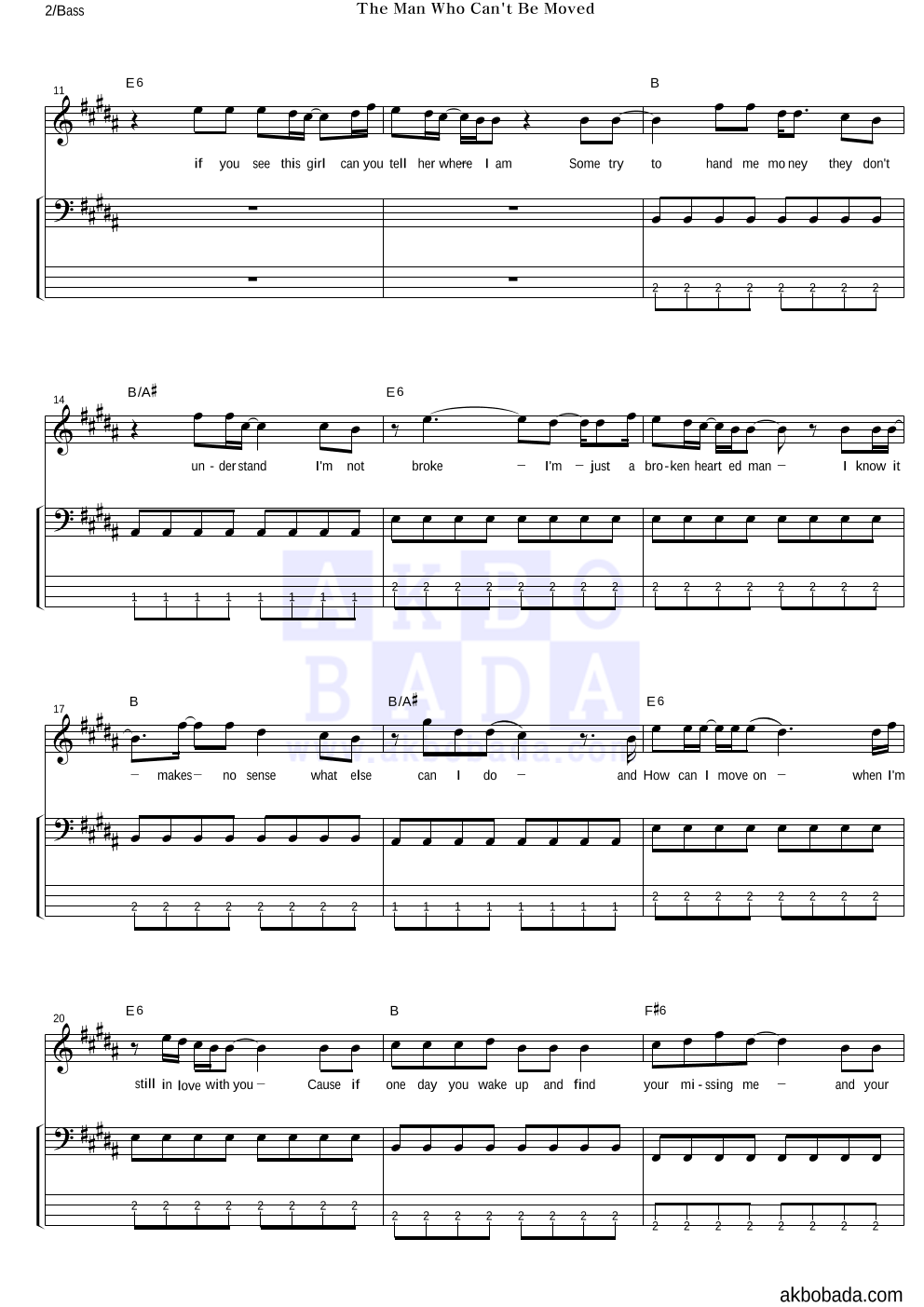 The Script The Man Who Can't Be Moved 악보