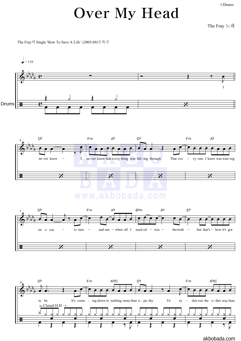 The Fray Over My Head 악보