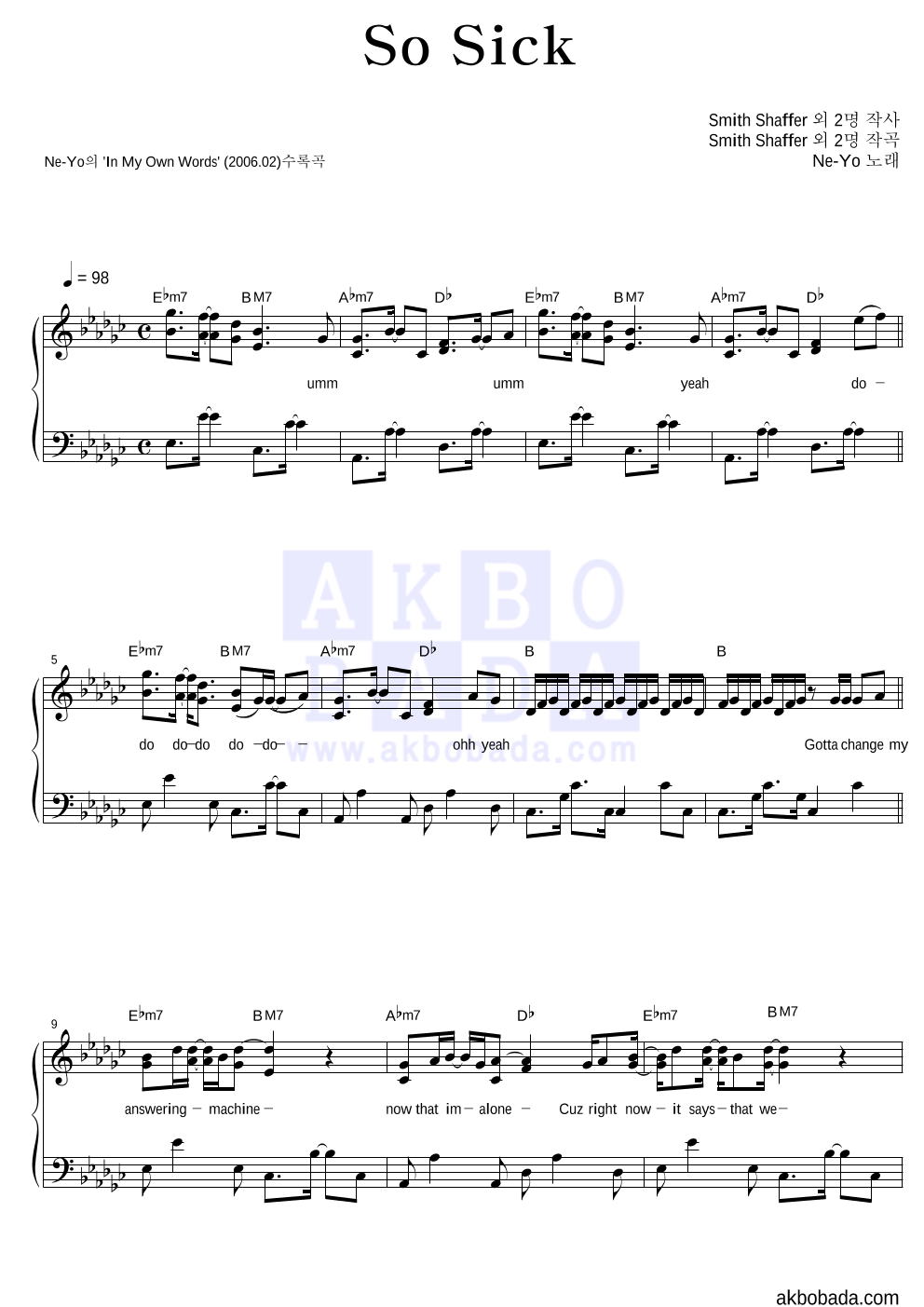 Ne-Yo So Sick 악보