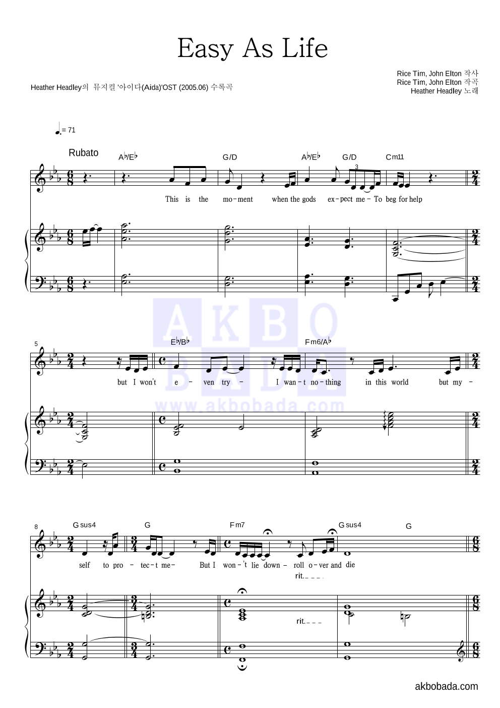 Heather Headley Easy As Life 악보