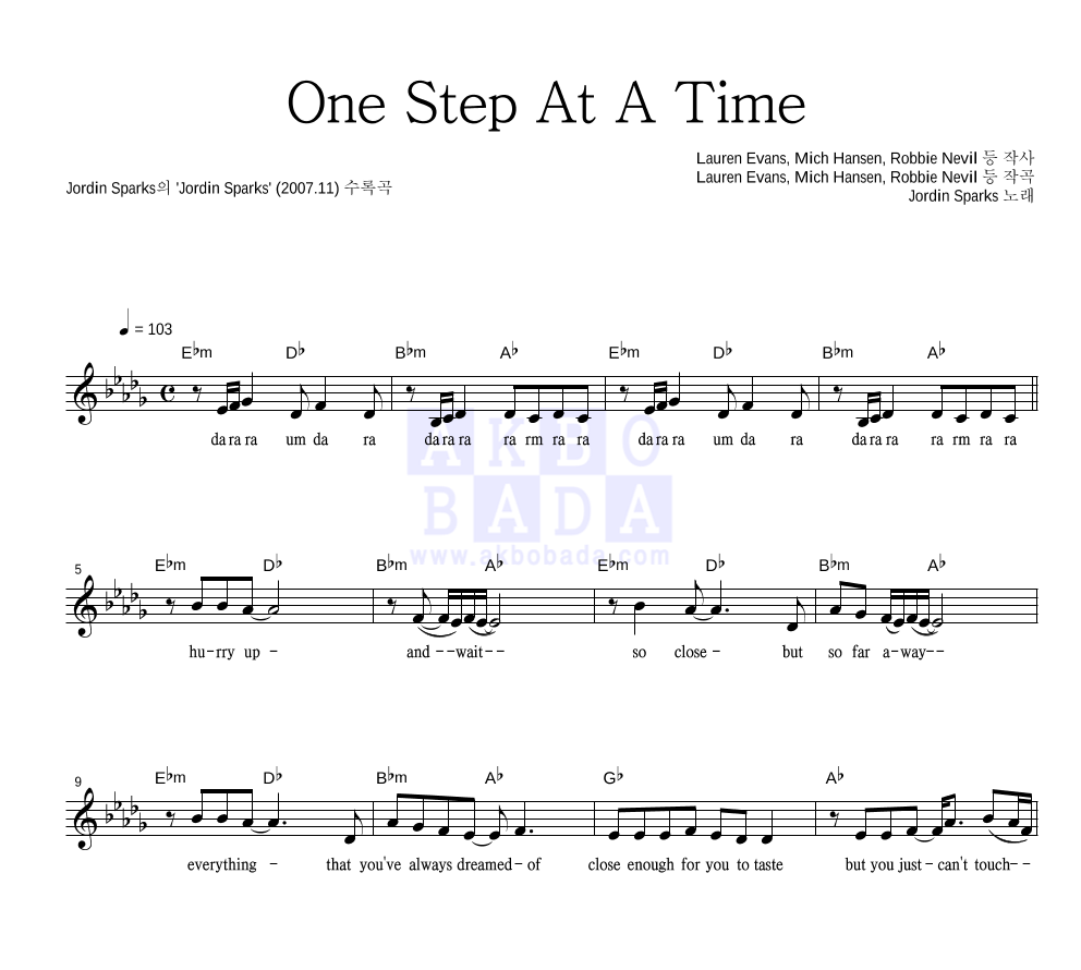 Jordin sparks One Step At A Time 악보