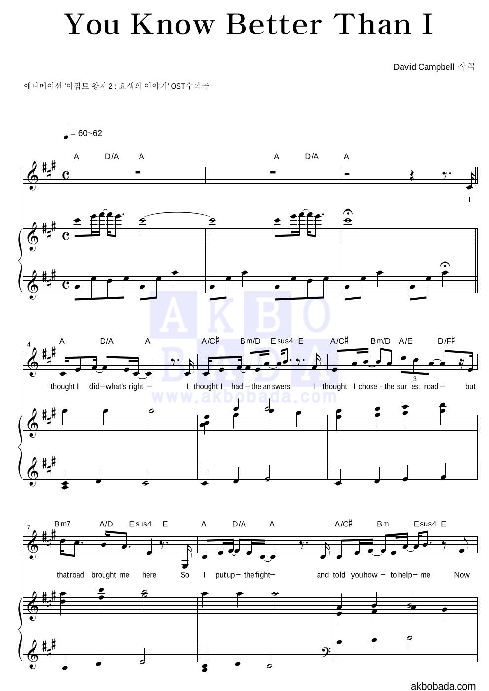 David Campbell You Know Better Than I 악보