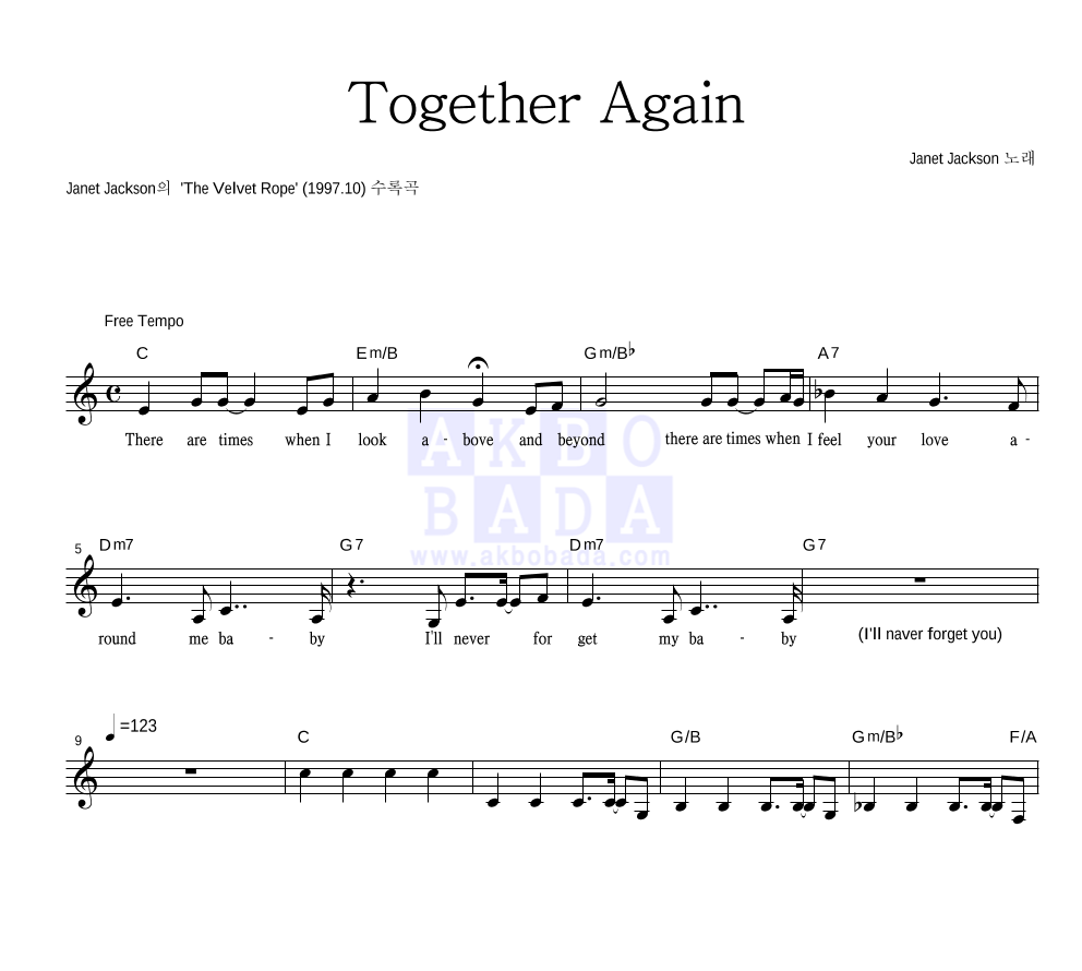 Janet Jackson Together Again 악보