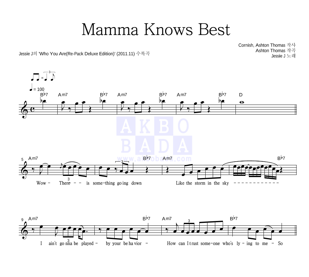 Jessie J Mamma knows best 악보