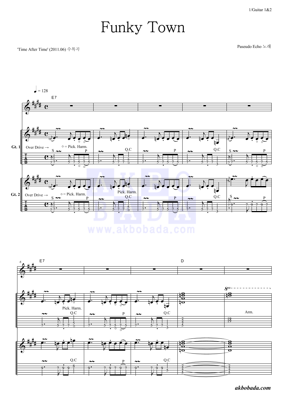 Pseudo Echo Funky Town 악보